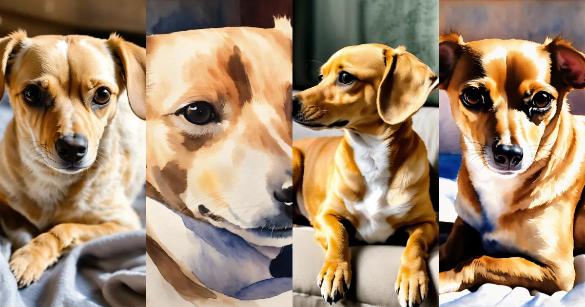 Lexica - Watercolor with light colors of a tan chiweenie with a white ...