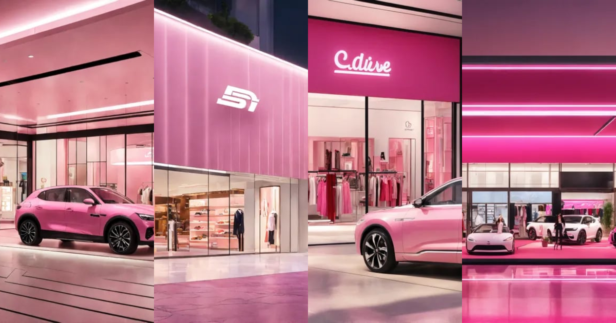 Lexica - Indoor, inside mall, small store, car rental store, pink car ...