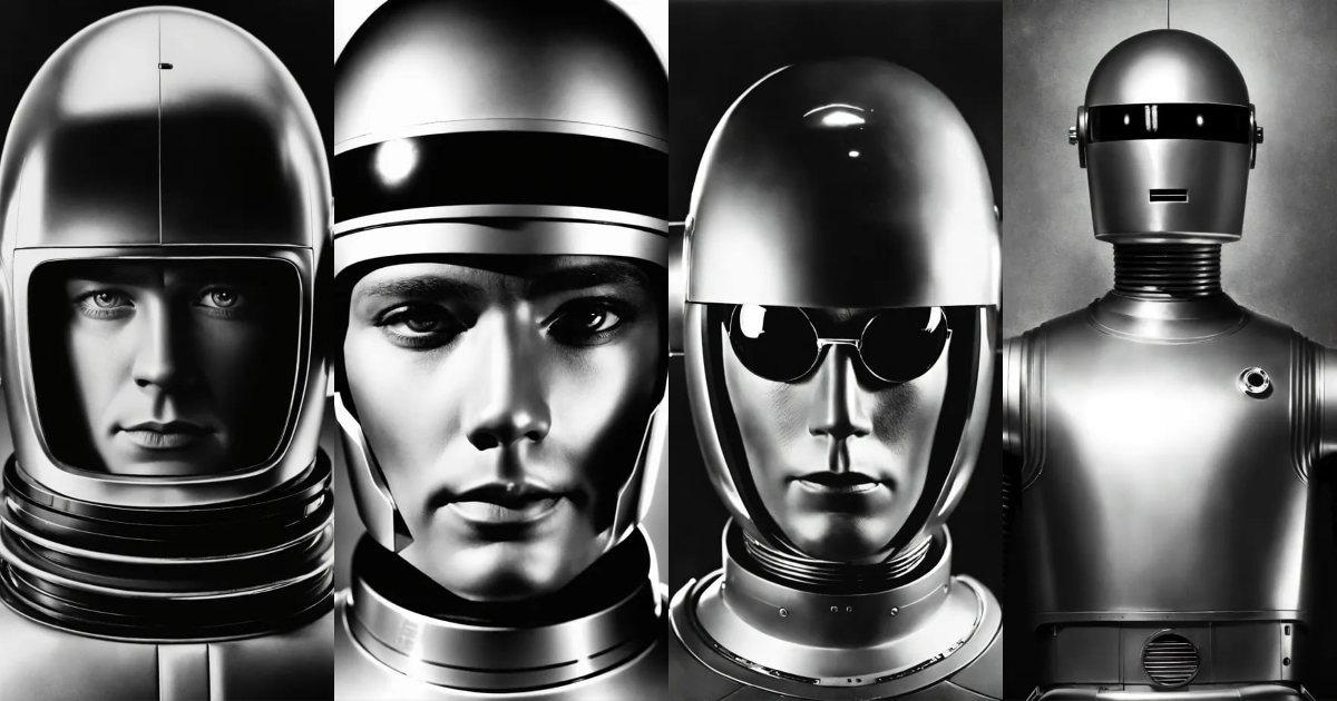 Lexica - A black and white movie poster portrait of Gort, the robot ...