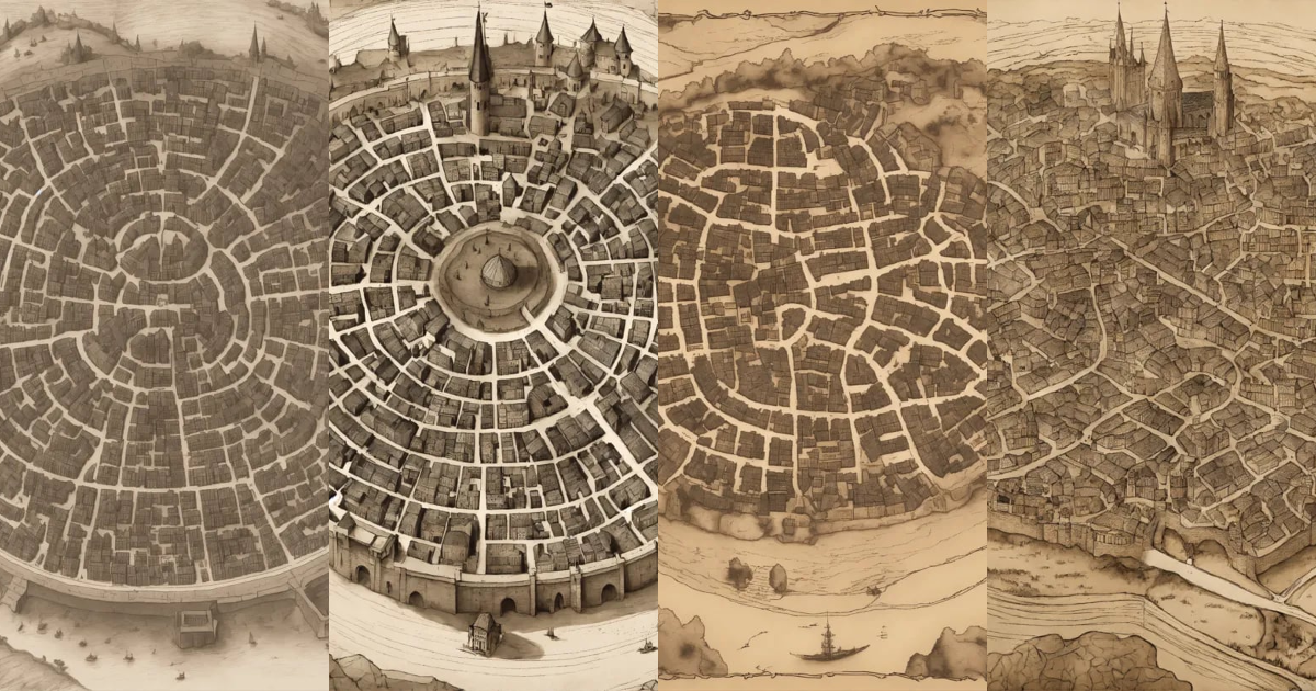 Lexica - Inked map of a medieval massive city. top-down view