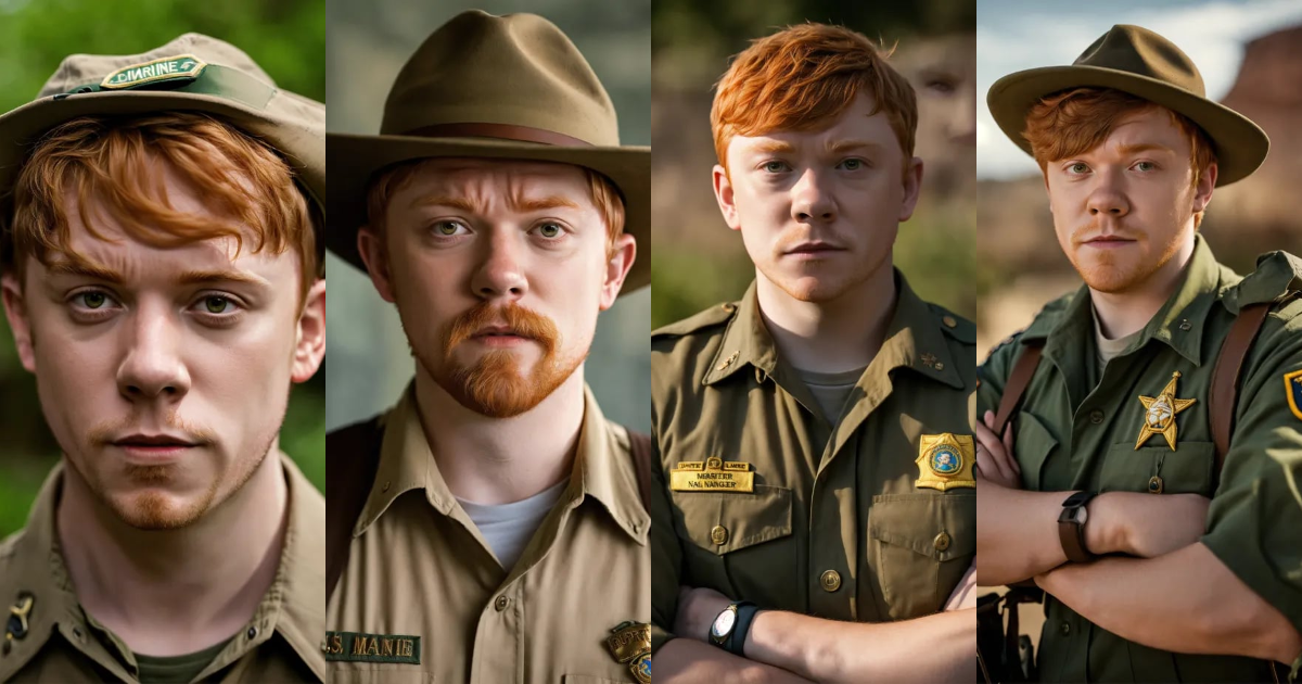 Lexica - Scared man, US PARK RANGER, FRONT VIEW, casual clothes, arms ...