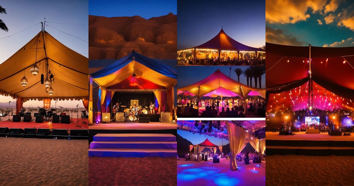 Lexica - Elegant desert Arabian tent themed outdoor concert stage with ...