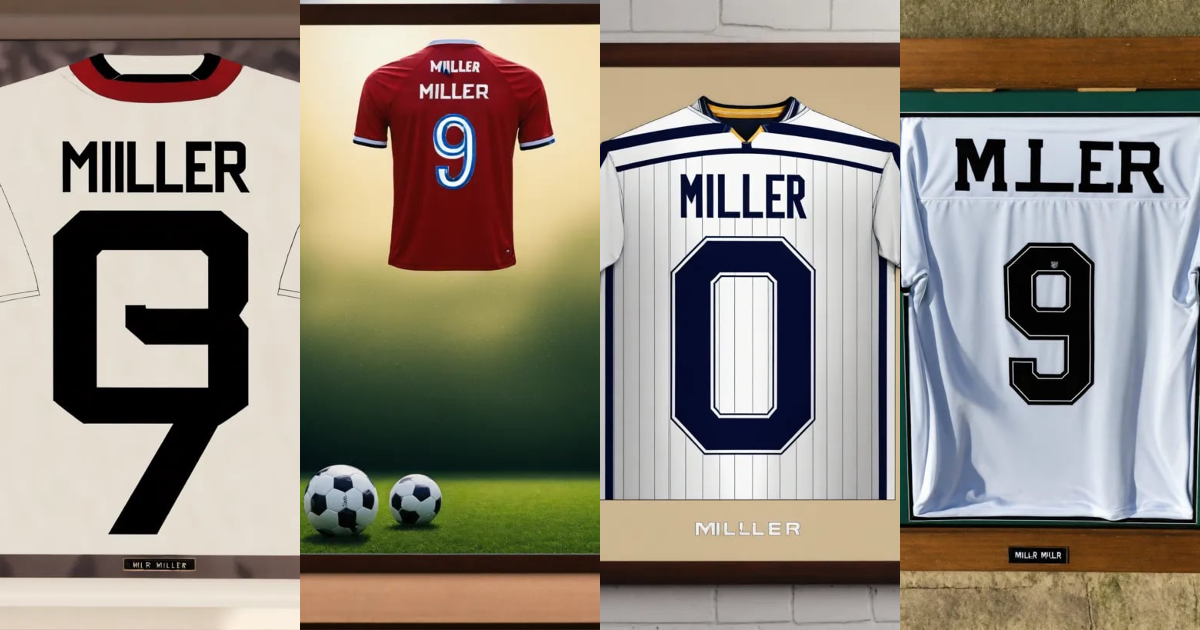 Lexica - Soccer Jersey number 9 player name Miller, hanging in a ...
