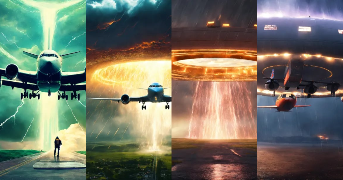 Lexica - Plane disappearing into interdimensional portal in the middle ...