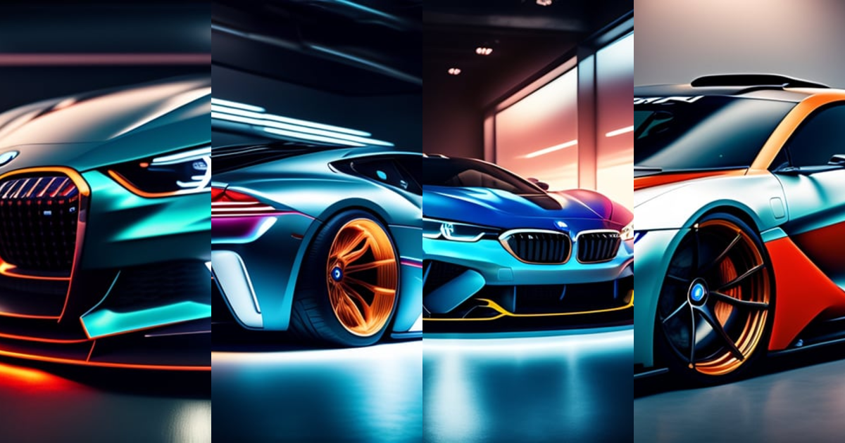 Lexica - BMW supercar with glowing graphics in BMW dealership