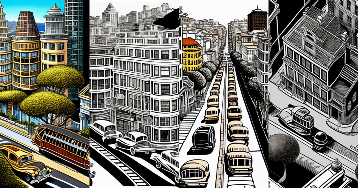Lexica - Maximalist chaotic Lombard Street San Francisco, birds eye ...
