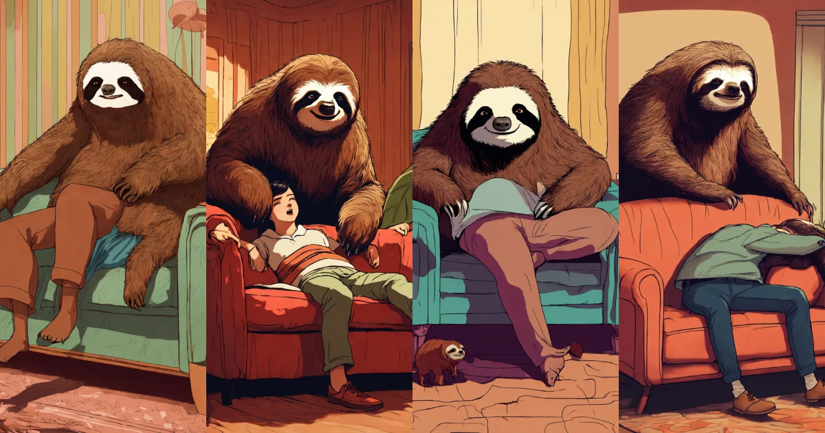 Lexica - A sloth monster pushing a human down on a sofa, evil vibes ...
