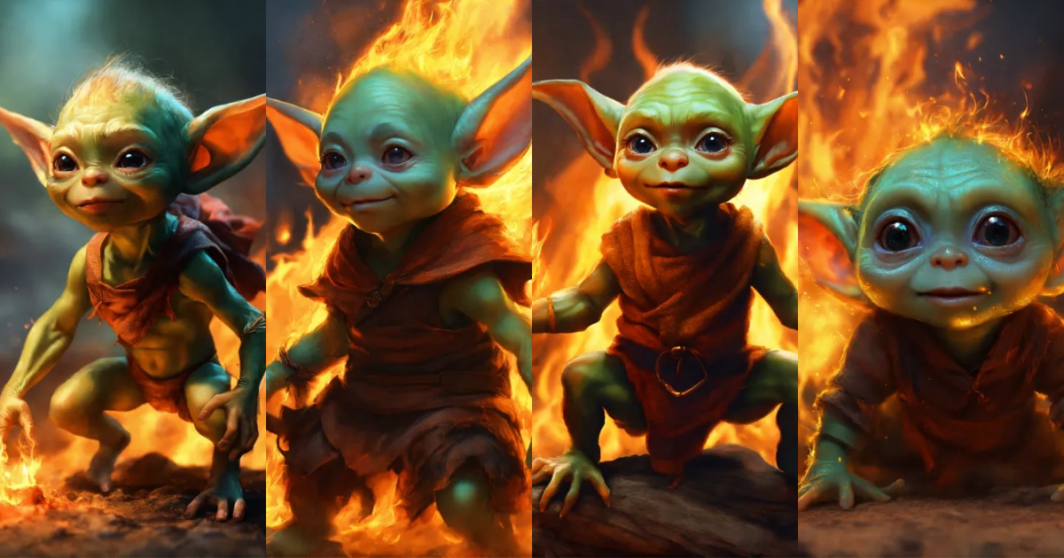 Lexica - Spirit of a baby goblin in fire, digital painting ...