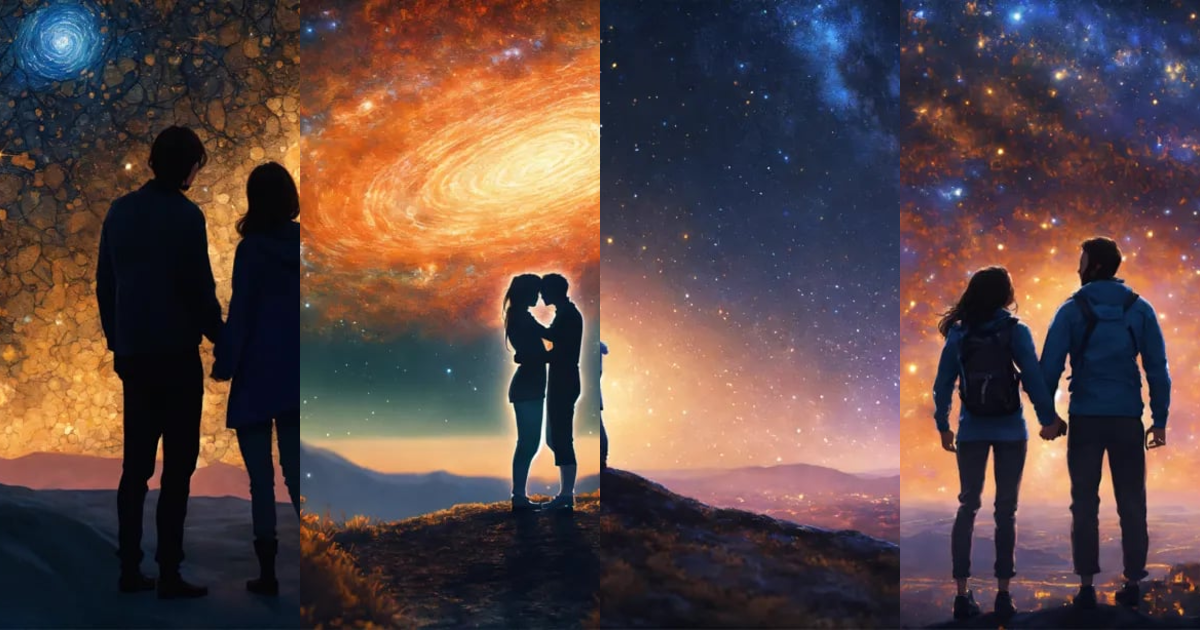 Lexica - A highly detailed starry universe two figures hugging