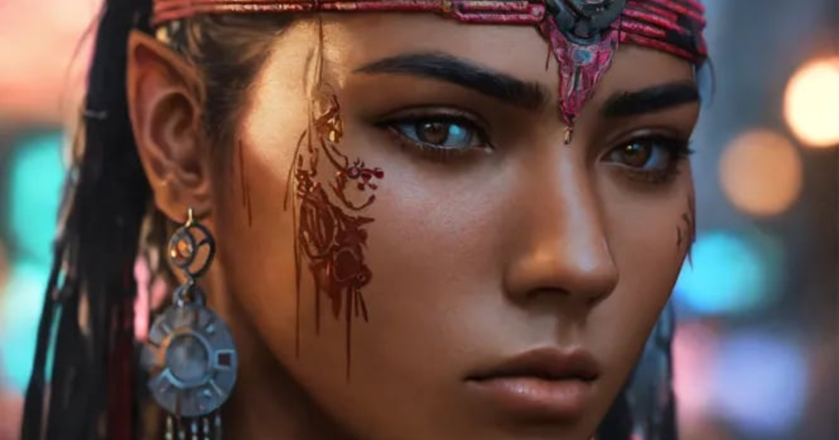 Lexica - Portrait painting of a cyberpunk native american elven street ...