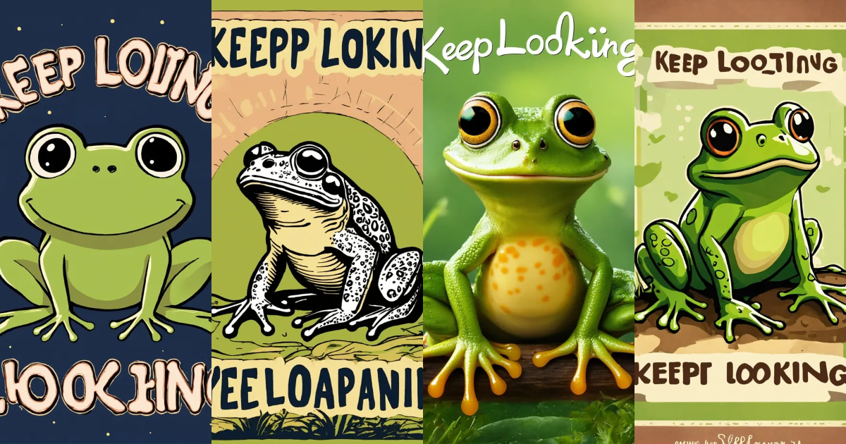 Lexica - A frog with text over the top that says "Keep looking", cute ...