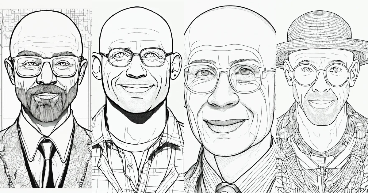 Lexica - B/w outline for coloring book page, caricature funny bald ...