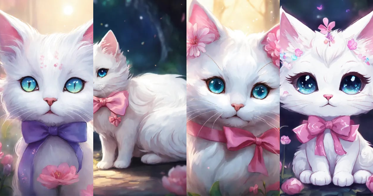 Lexica - Ethereal fantasy concept art of chibi white cat with pink bow ...