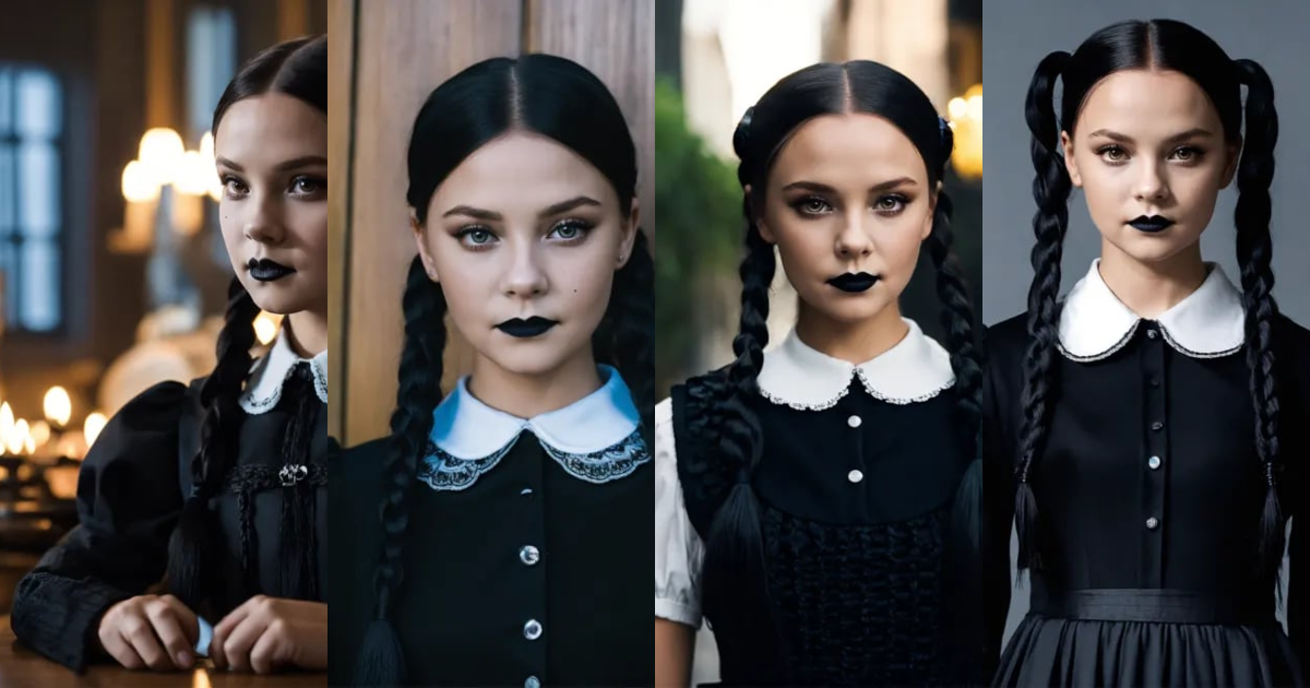 Lexica - Wednesday addams from the series, black hair braided in two ...