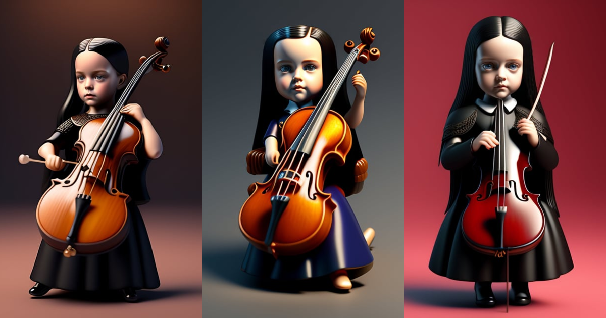 Lexica - Wednesday addams playing cello with a knife realistic 3d ...