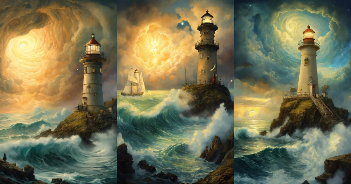 Lexica - Lighthouse at the end of the world, staircase winding around ...