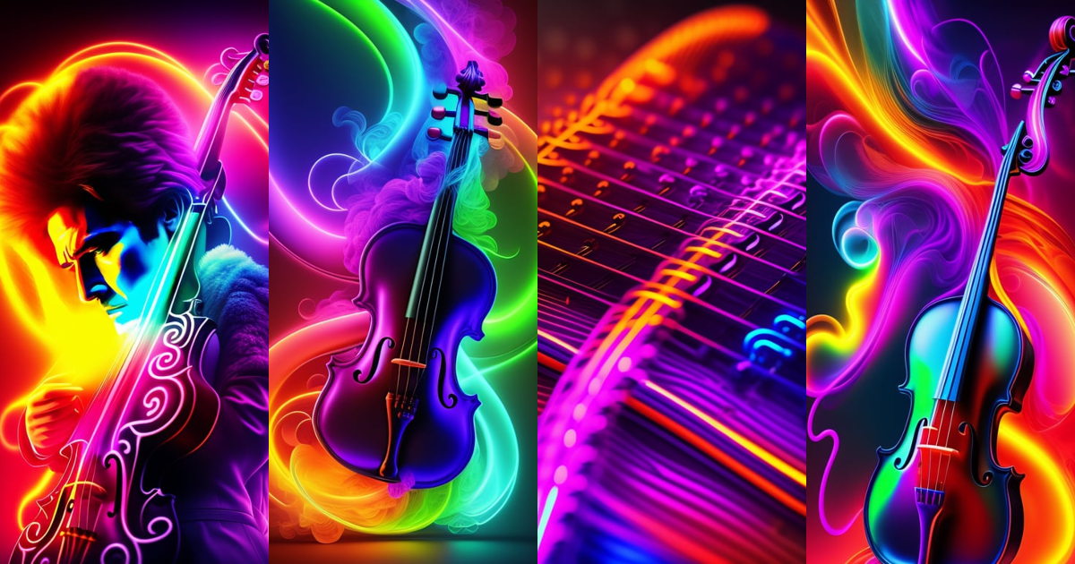 Lexica - Beethoven wild crazy neon intense violin music notes vibrant ...