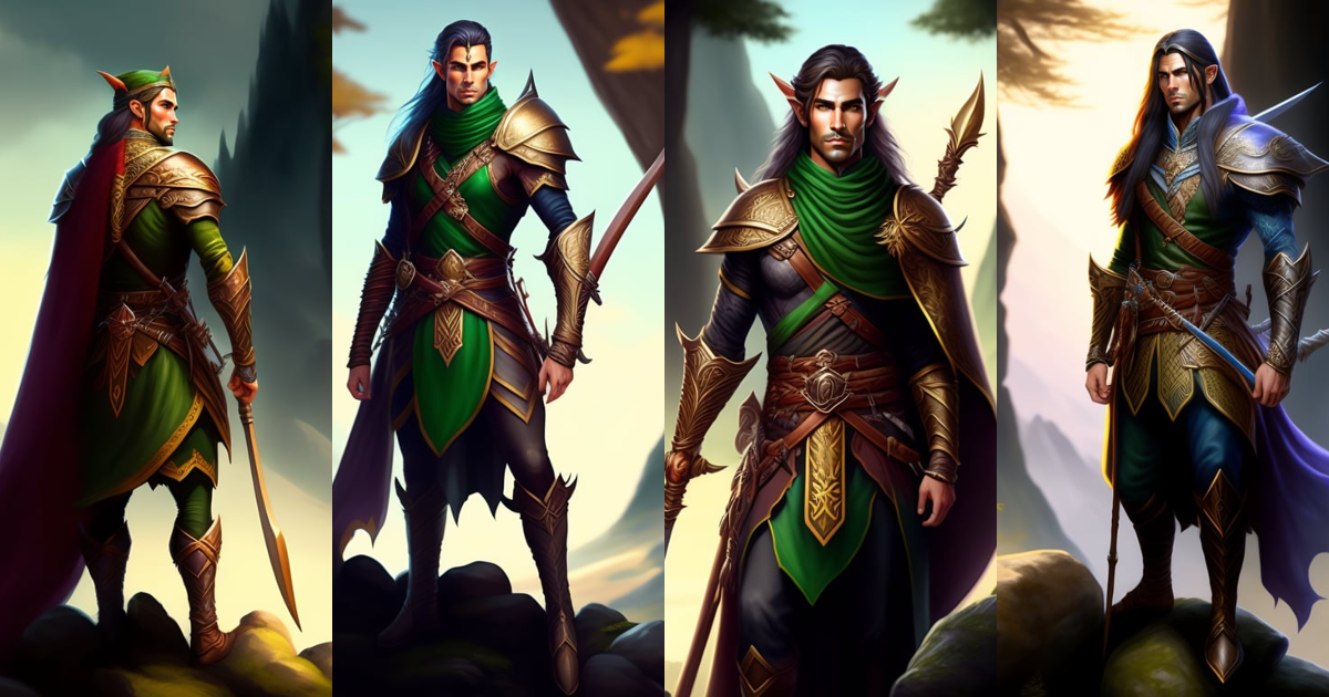 Lexica - Male elf ranger standing on a rock with an elven bow in his ...