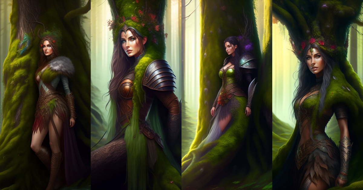 Lexica - Dryad with skin of moss and armor of bark emerging from a tree ...