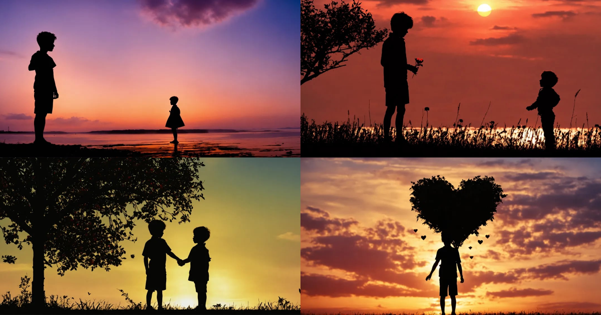 Lexica - Silhouette boy standing with an open arrangement in her right ...