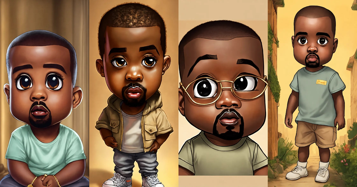 Lexica - Kanye West as a cute baby cartoon, big eyes Ultra realist