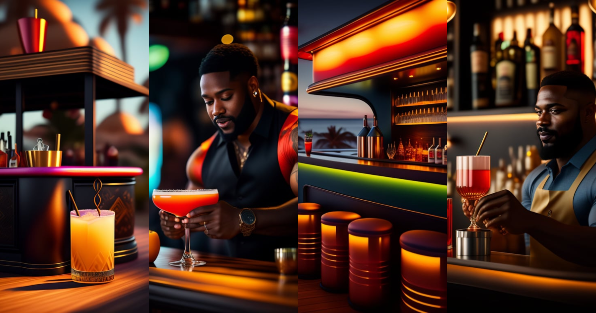 Lexica - Black bartender preparing Cocktails in tiki truck, Cocktails ...