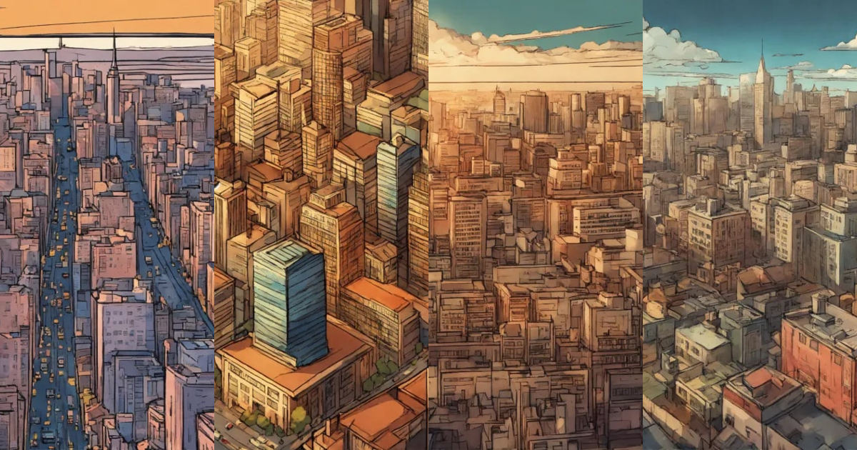 Lexica - A big city from aerial perspective. comic style