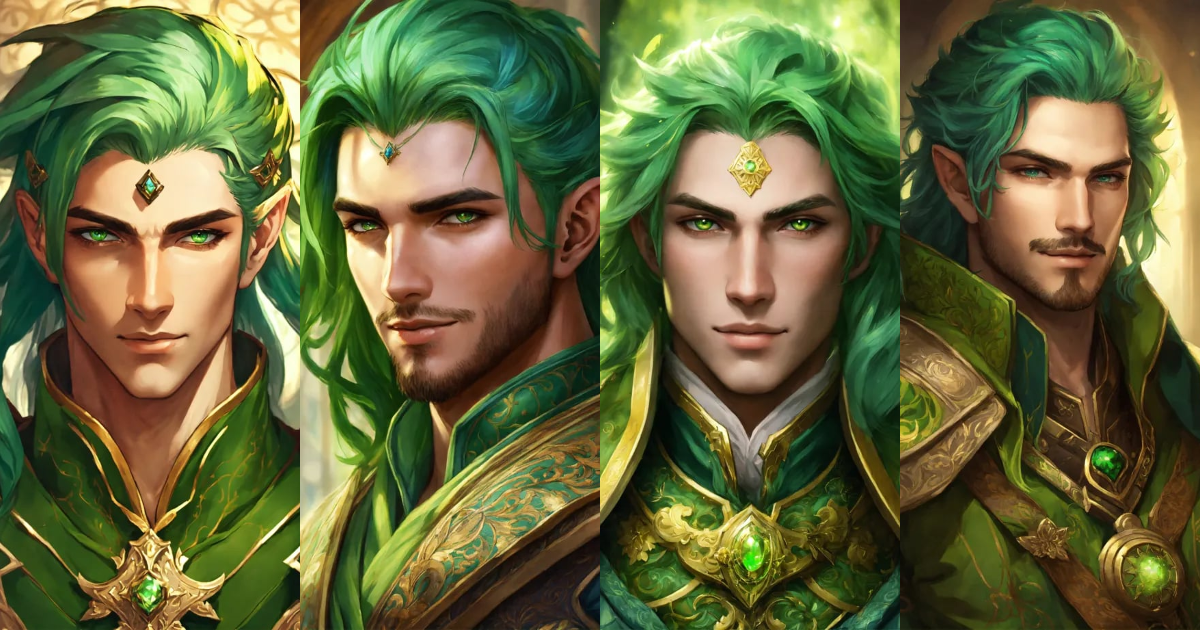 Lexica - Confident male wind mage, green hair, nobleman, smirk, magic, head and shoulders ...