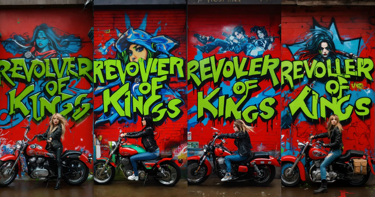 Lexica - A graffiti saying "REVOLVER OF KINGS" in green, blue and red ...