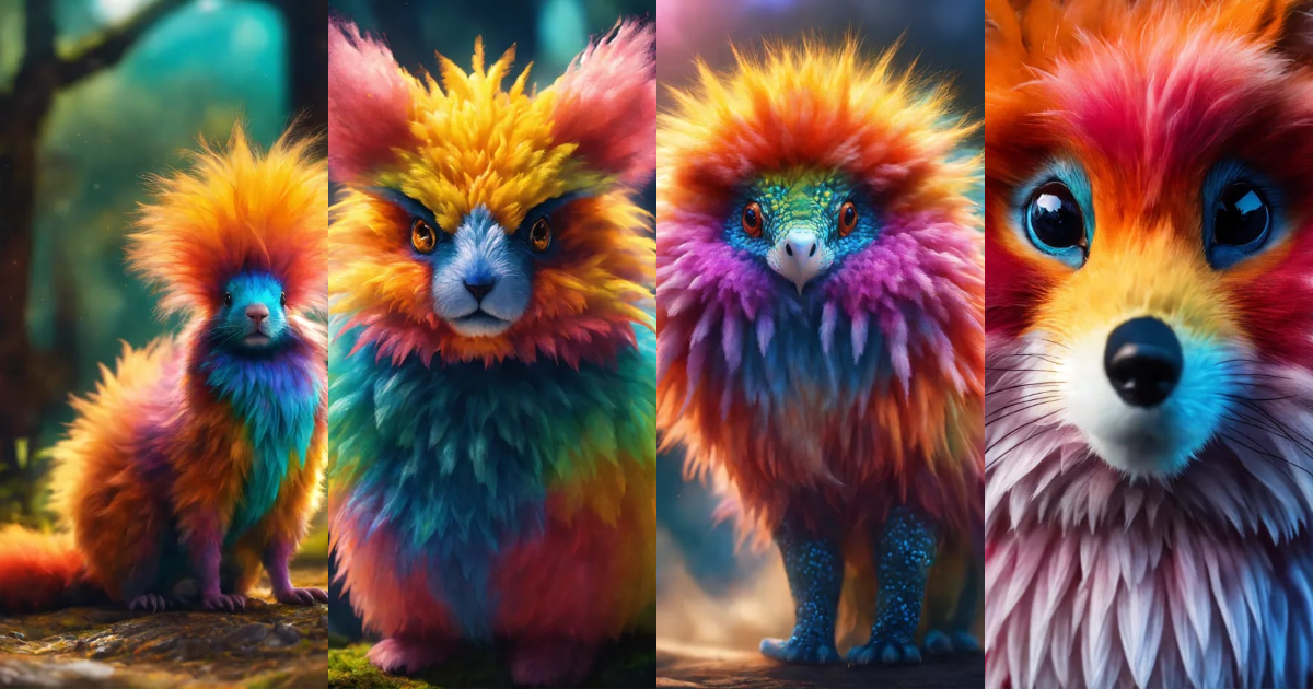 Lexica - Ultra beautiful puffy furry multicolored creature in a ...