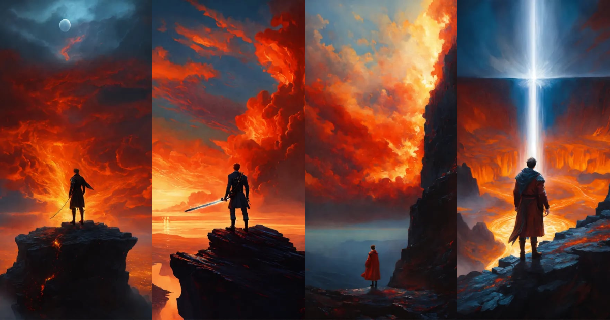 Lexica - A person standing on the edge of a vast, dark abyss ...