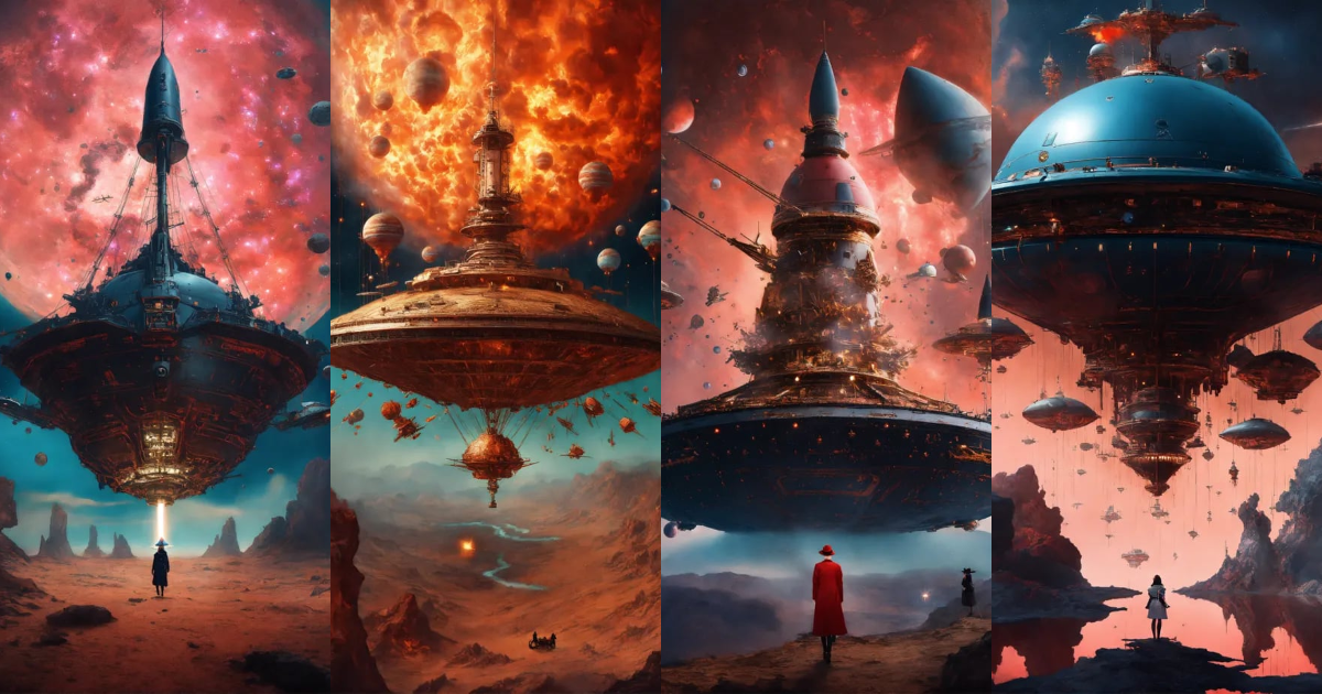 Lexica - Large landscape Photography, a large dark spaceship sailing in ...