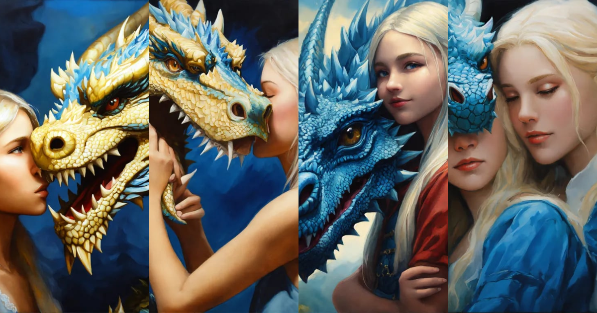 Lexica - Oil painting of a huge, magnificent two meter big blue dragon ...