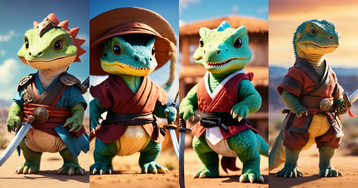 Lexica - An adorable and fluffy baby dinosaur, samurai, western, desert ...