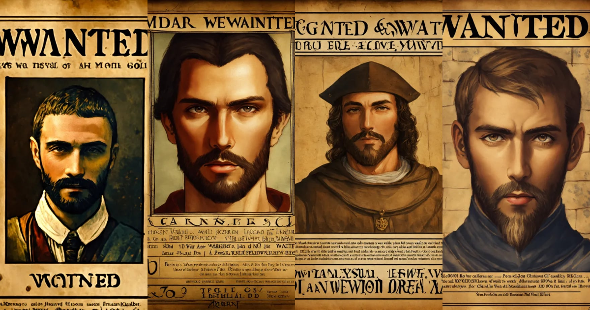 Lexica - Medieval wanted drawn poster of a man