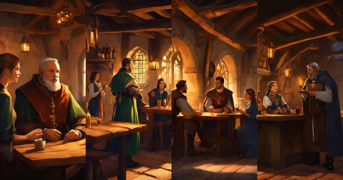 Lexica - Excited concept art of a priest talking to a woman in medieval ...
