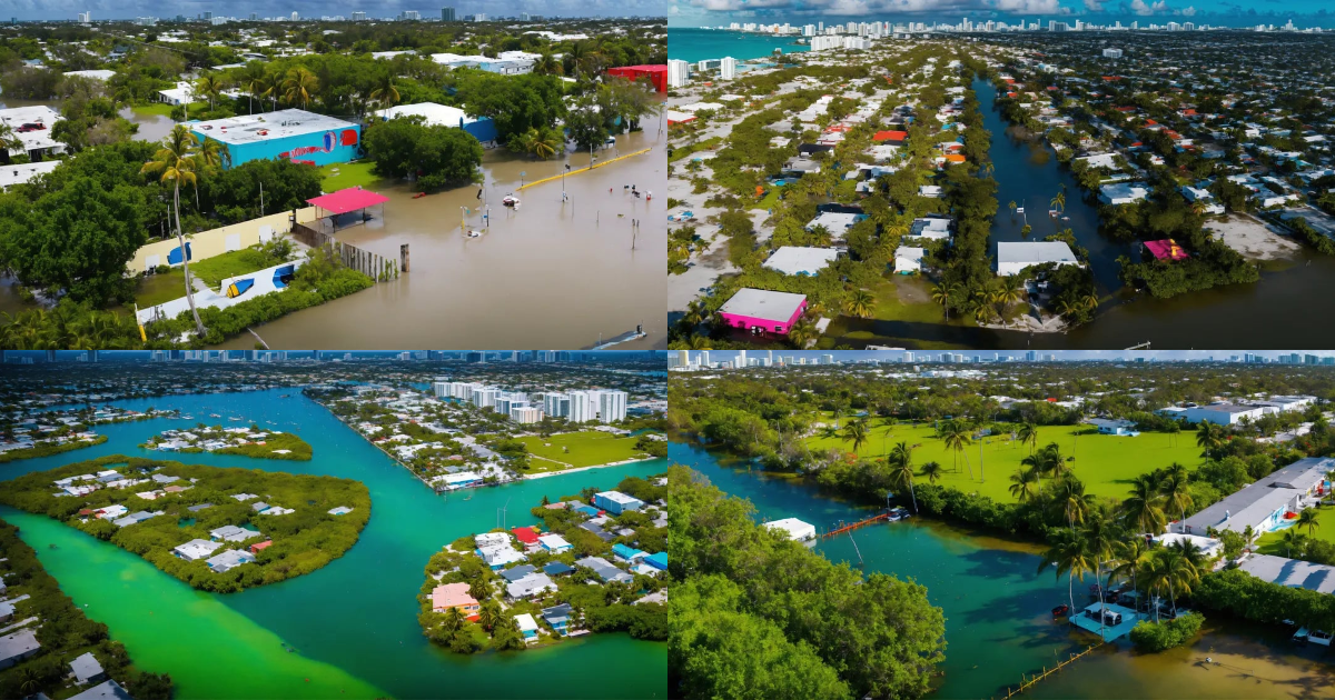 Lexica - Aerial view of Wynwood, Miami completely underwater