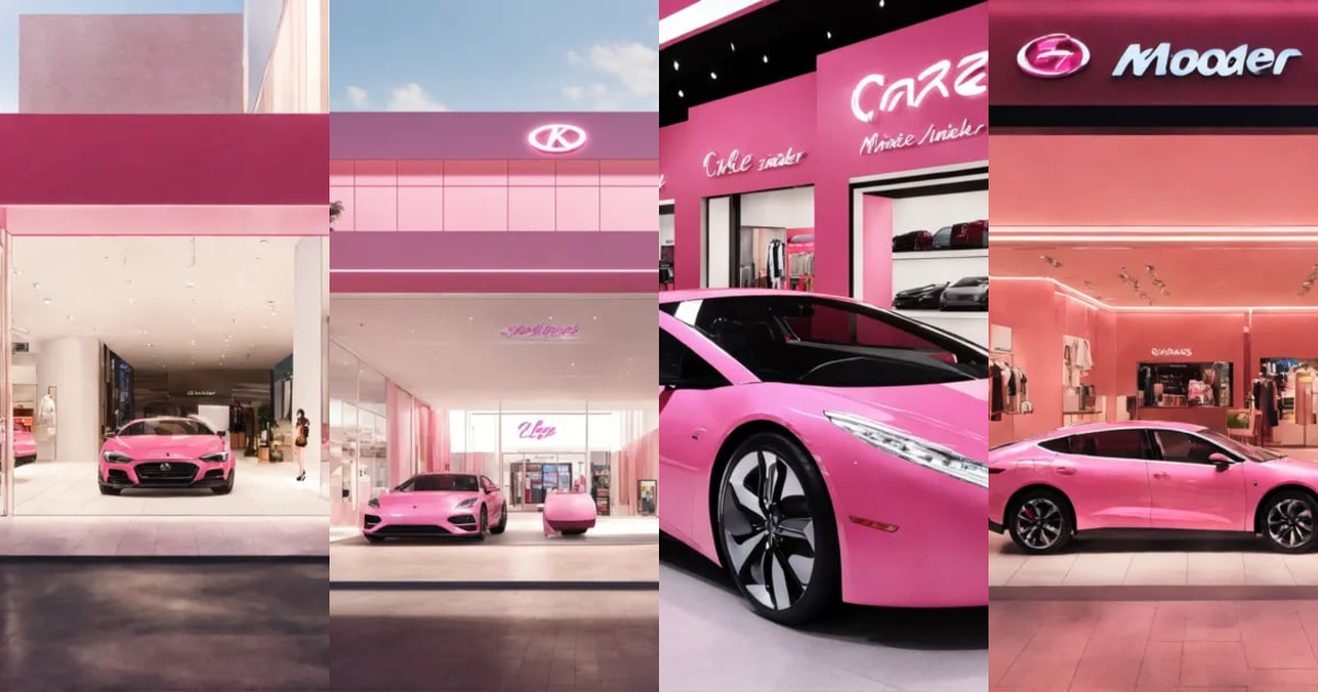 Lexica - Indoor, inside mall, small store, car rental store, pink car ...