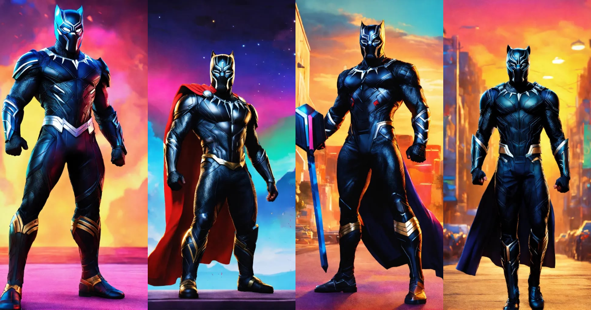 Lexica - Thor as black panther full-body, colorful background, 2d ...