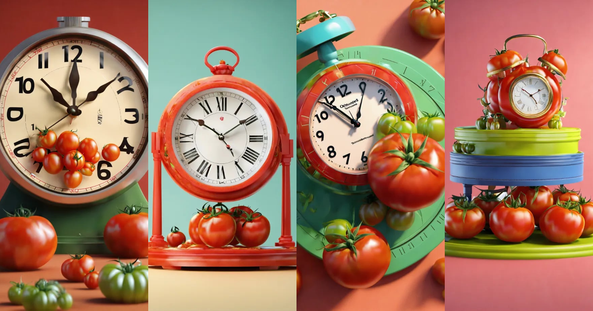 Lexica - Hand with a clock, (((on the clock tomatoes instead of numbers ...