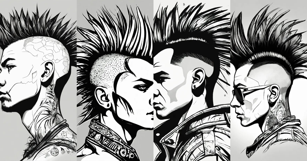 Lexica - Mohawk hairstyle, black and white, white background, no ...