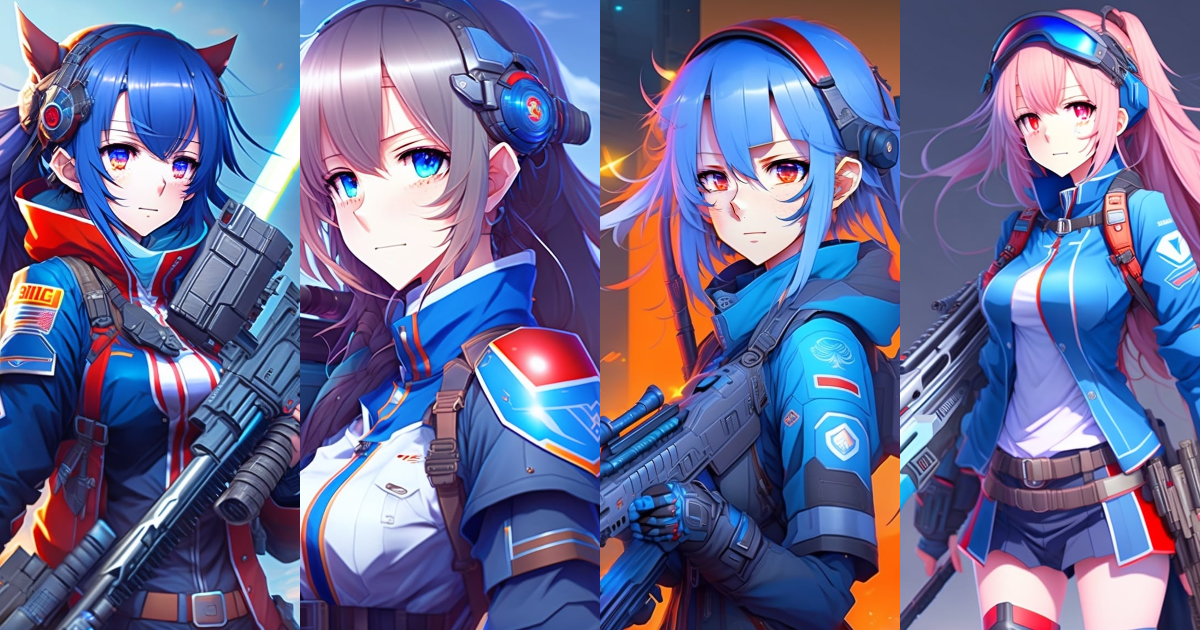 Lexica - Anime girl blue and red eyes, holding a sniper rifle