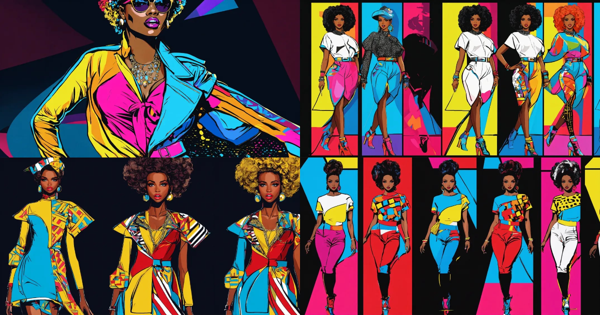 Lexica - Pop Art Runway Black Woman in high-fashion pop art outfit ...