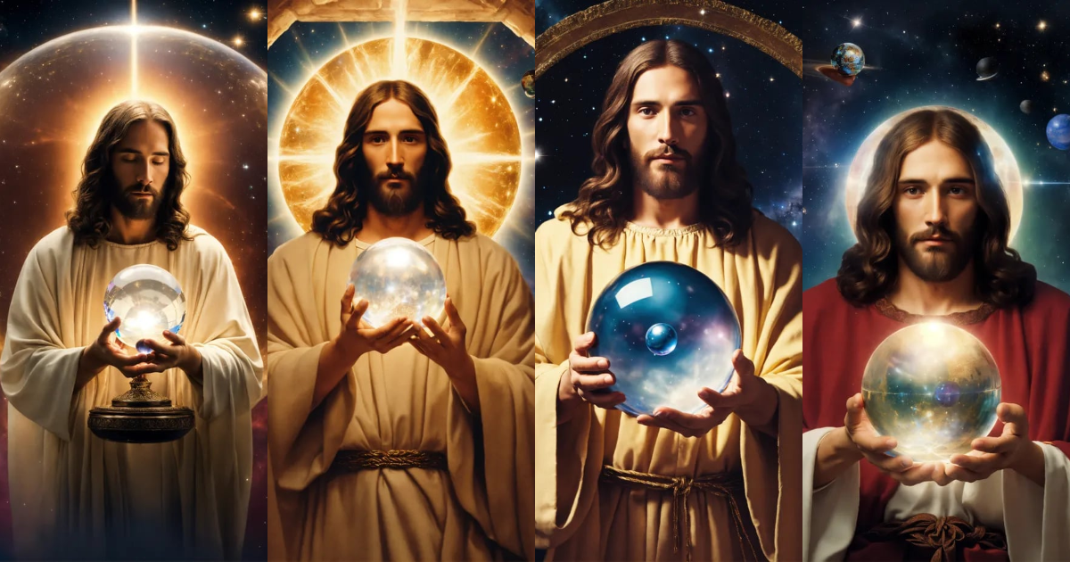 Lexica - Jesus christ in the space holding a crystal ball