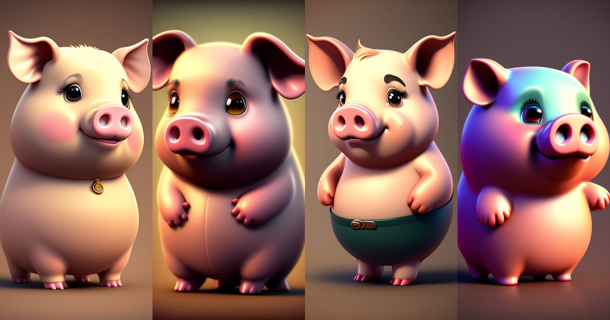 Lexica - Sad cute pig cartoon character in old Disney style in 2d