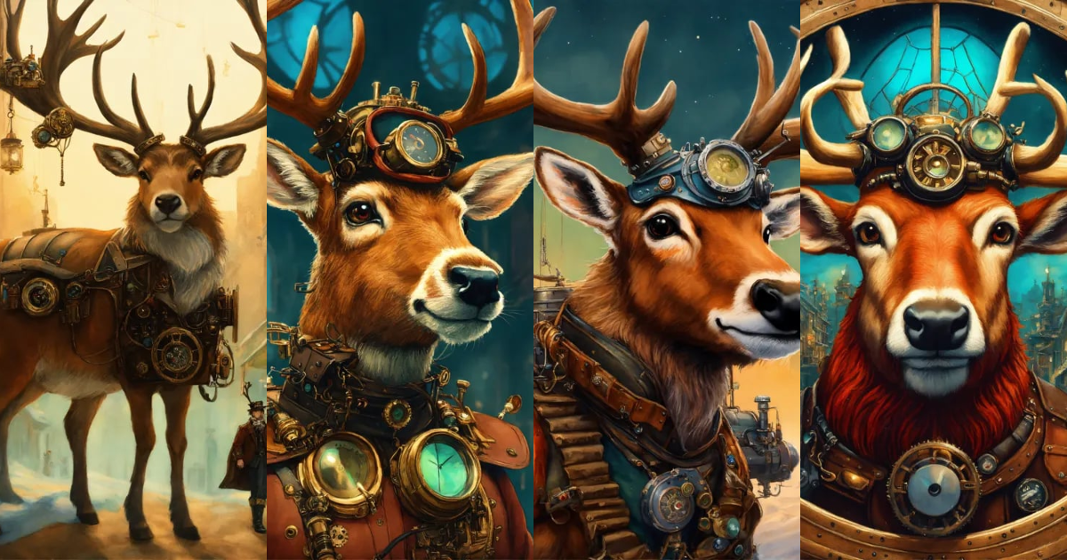 Lexica - Portrait detailed colour painting of a steampunk Rudolph scene ...