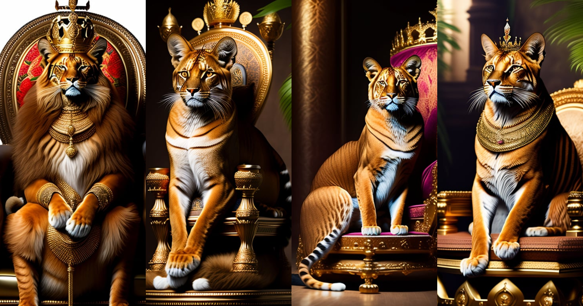 Lexica - King Abyssinian cat sitting on throne, with crown, in jungle ...