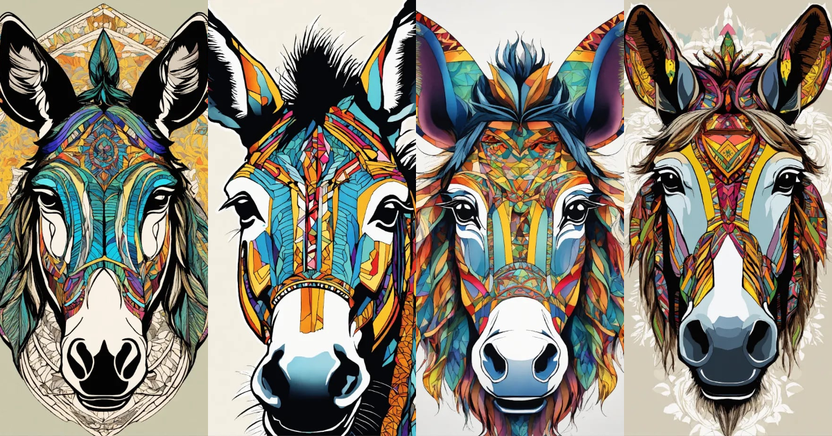 Lexica - Symmetry, one donkey head and only facing front, glare ...