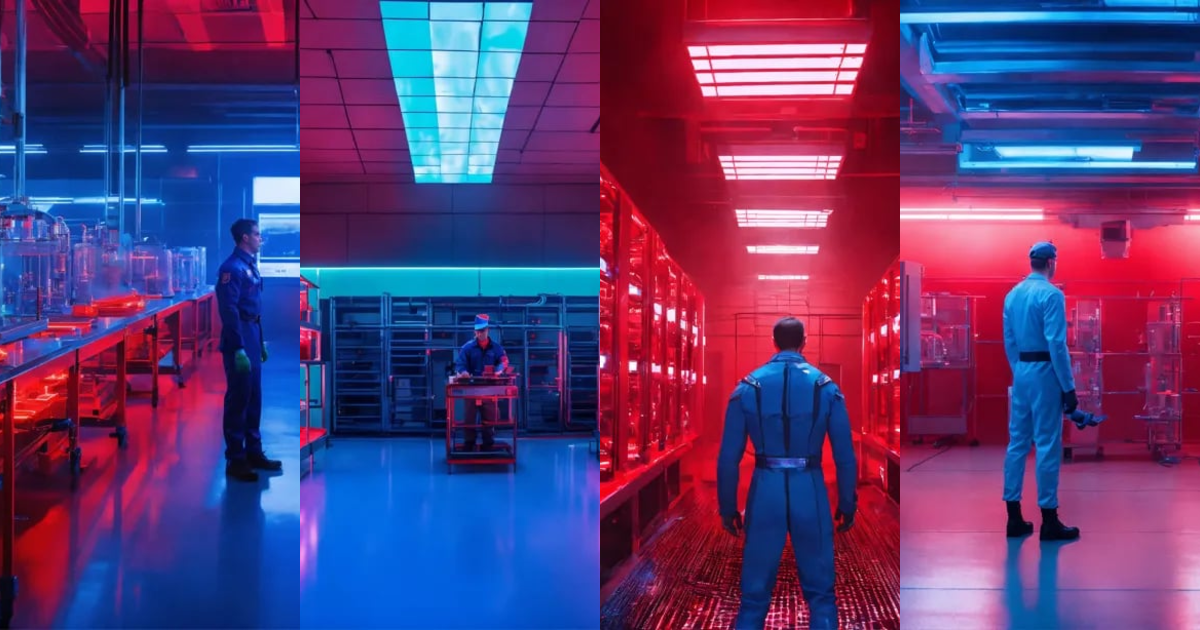 Lexica - Inside of a sci fi elf cloning laboratory with man sized vats ...