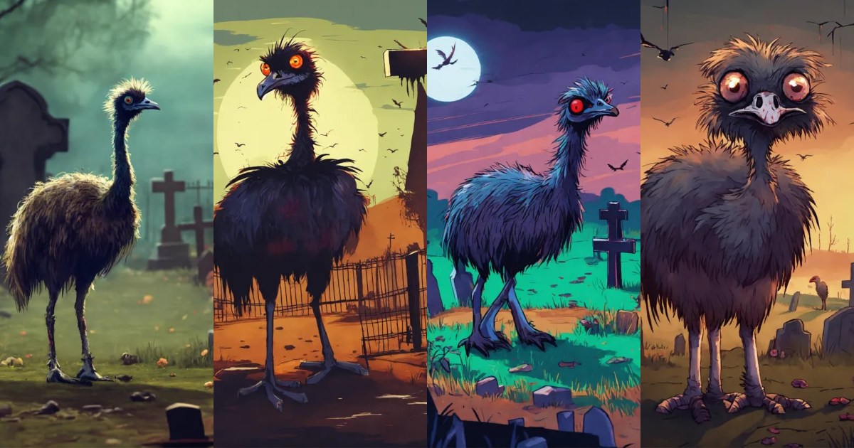 Lexica - Creeepy zombie Emu in a graveyard